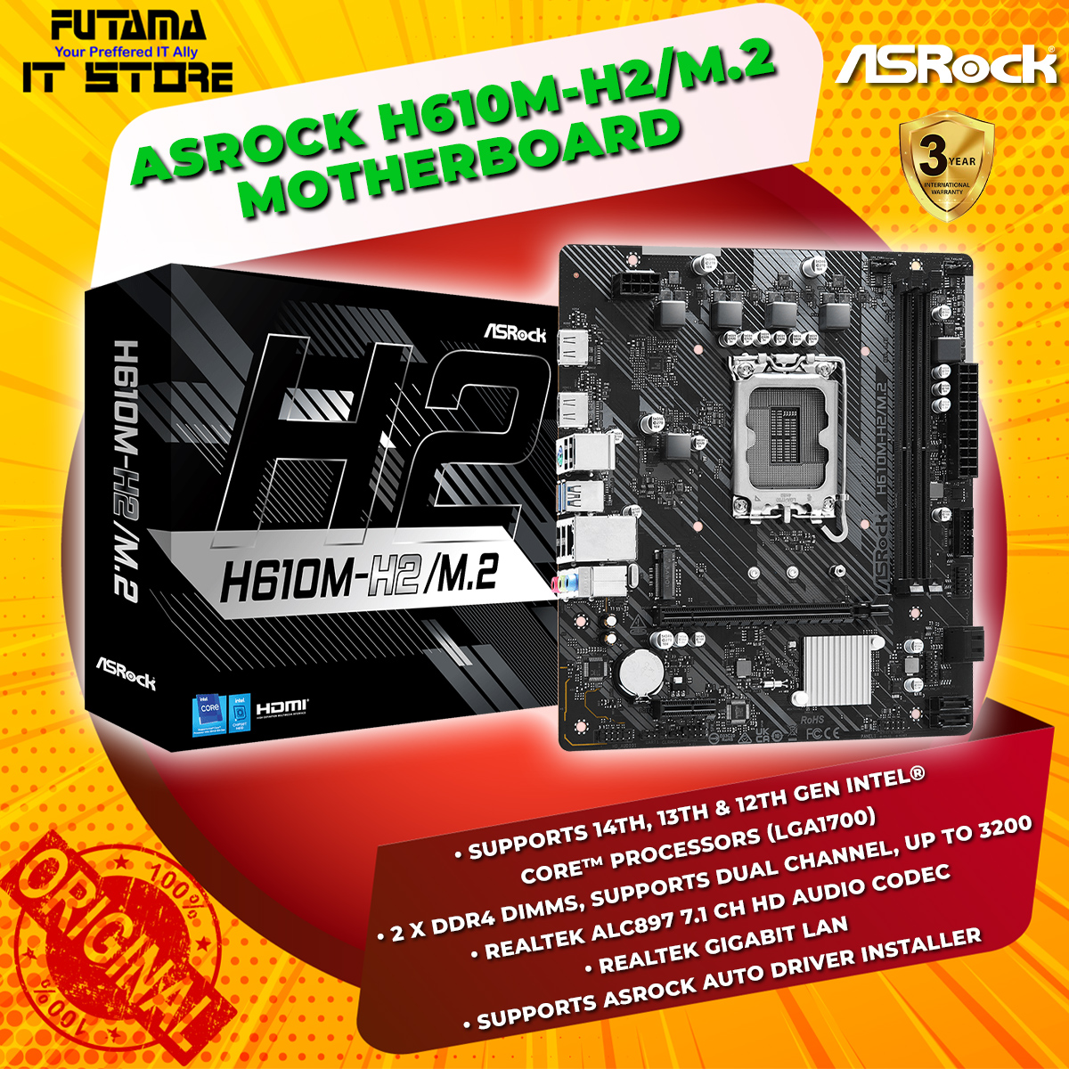ASROCK H610M-H2/M.2 Micro ATX Motherboard - Supports socket LGA1700 ...