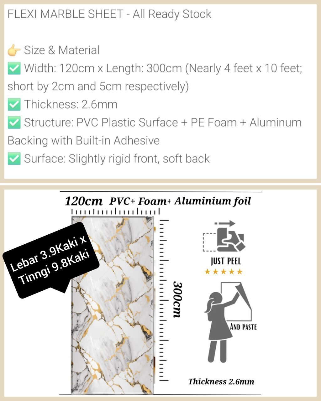 Flexi Marble Sheet/120 x 300cm/Marble sheet/Flexi marble/Marble ...