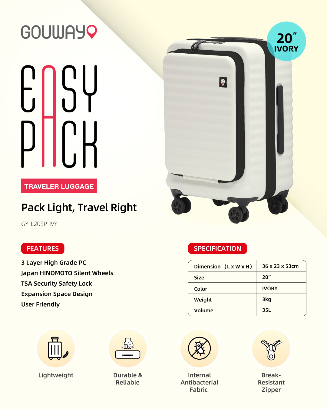 Gouway Easypack Traveler Luggage Lightweight Large Beg Bagasi Besar ...