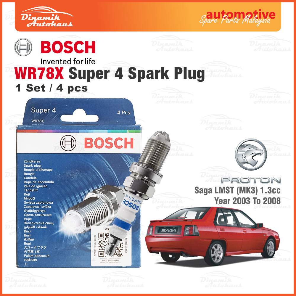 Proton Saga LMST MK3 1.3cc 12V Car Spark Plug Palam Pencucuh Api Kereta Bosch WR78X Super 4 ...