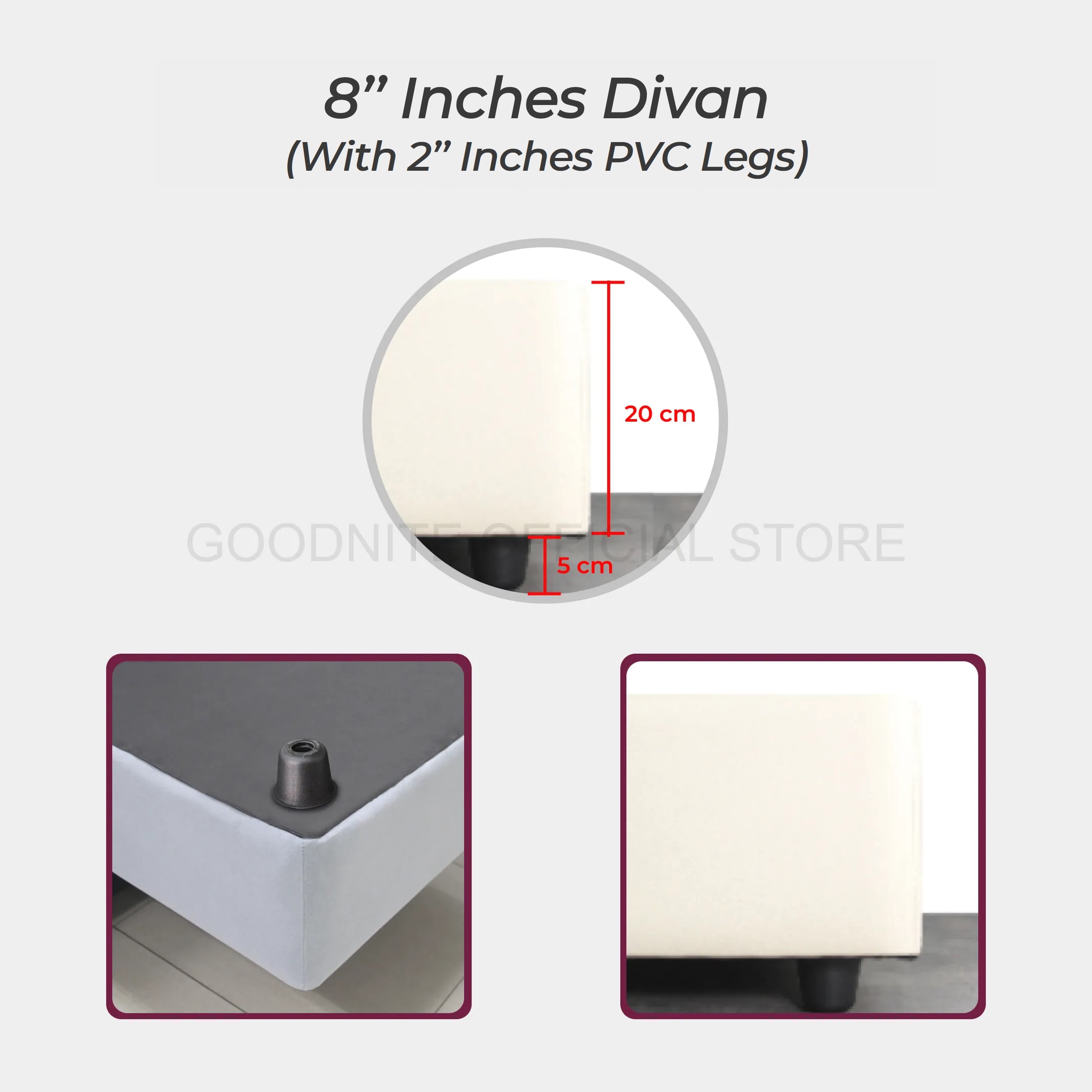 Goodnite 8 inch Divan Only (2 inch PVC Leg/ Rock 2 inch PVC Leg ...