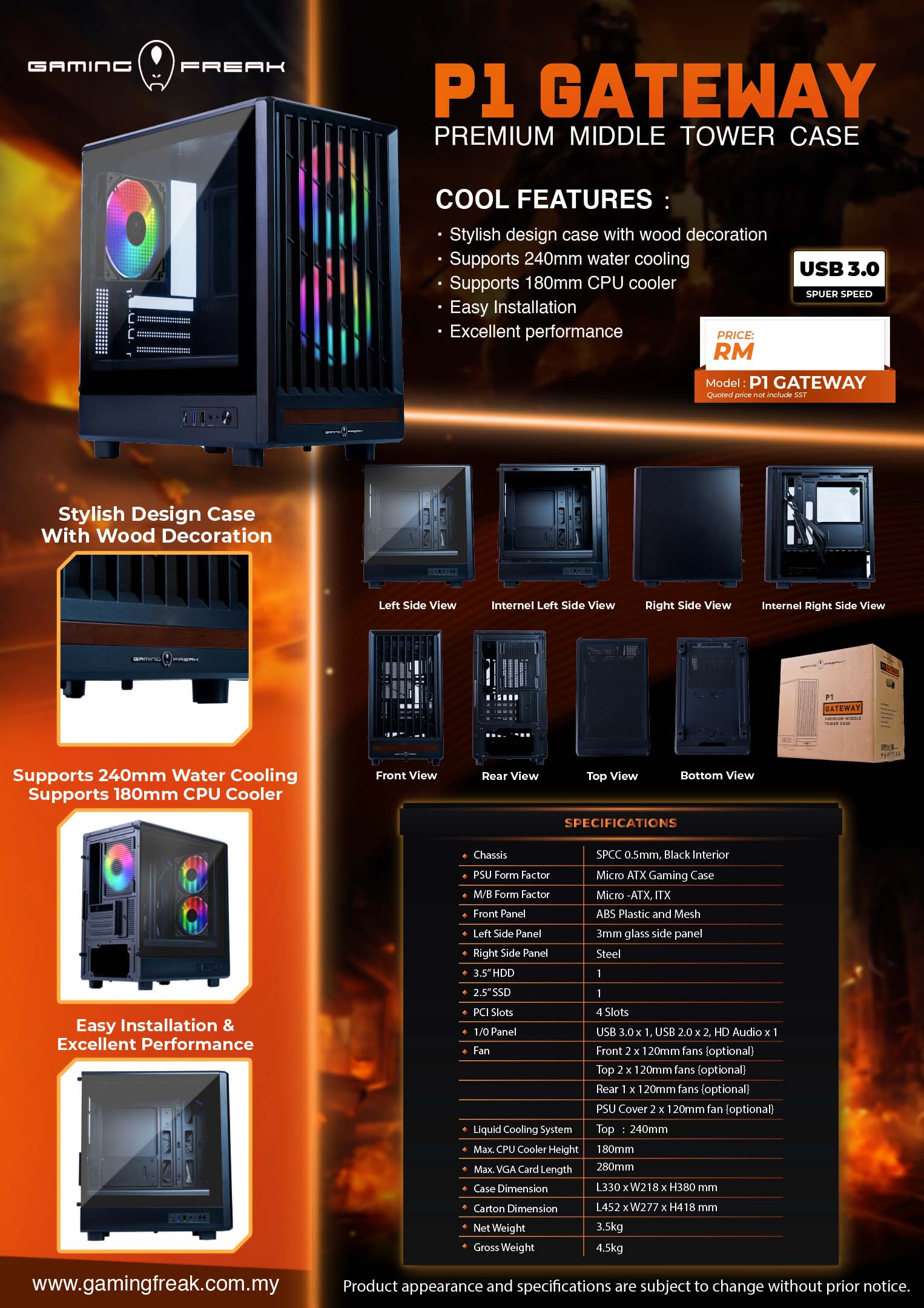 Gaming Freak P1 Gateway Micro ATX ARGB PC Case Tempered Glass Compact ...