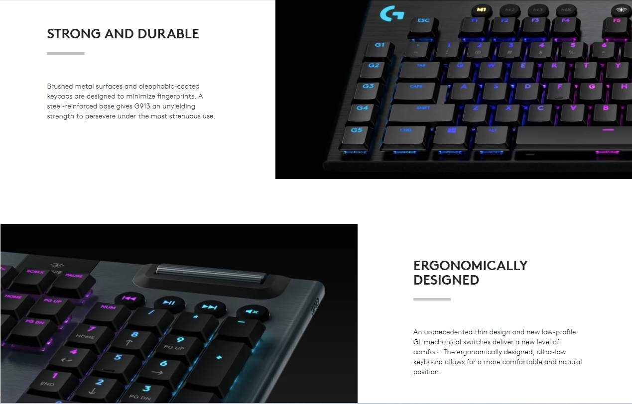 LOGITECH G913 WIRELESS MECHANICAL GAMING KEYBAORD WITH LIGHTSYNC RGB ...