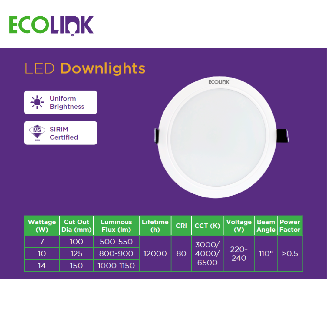 ECOLINK EDL 190 LED Round Recessed Downlight 5" 6" 10W 14W ( 3000K ...