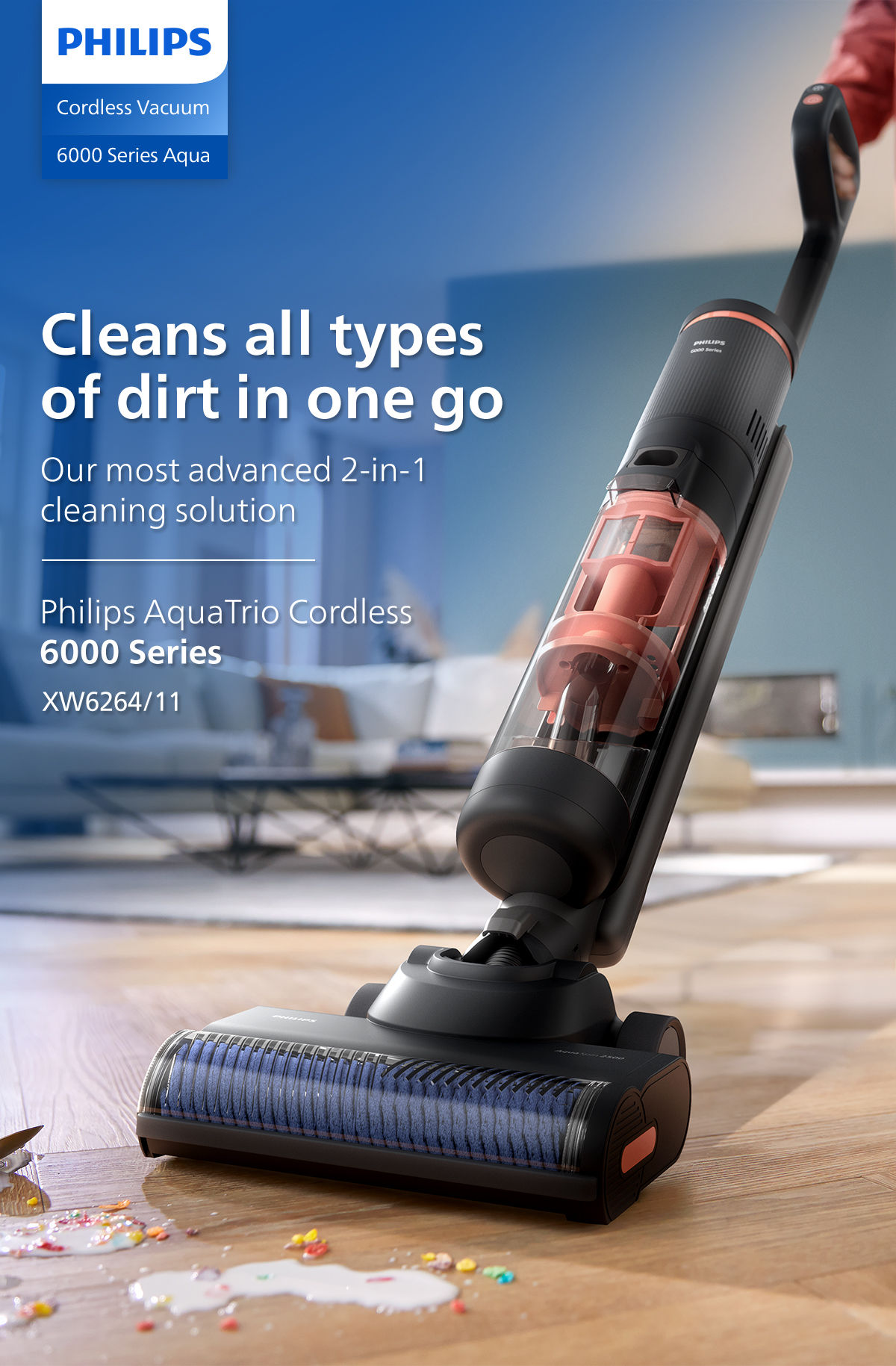 Philips 6000 Series Aqua Trio Cordless Wet & Dry Vacuum Cleaner Floor ...