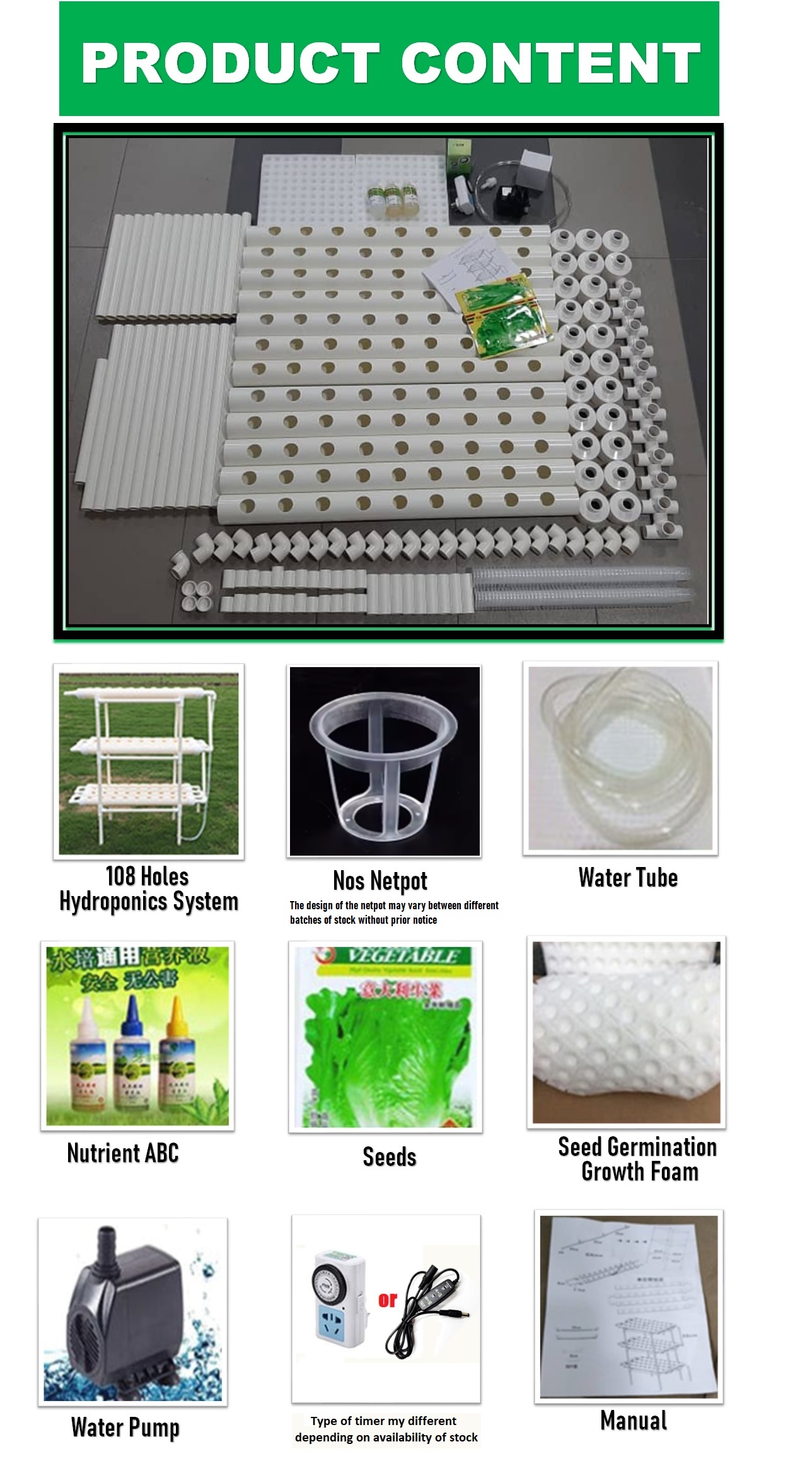 🔥🔥 108 Holes Hydroponic Farming Hydroponics System DIY Set Home ...