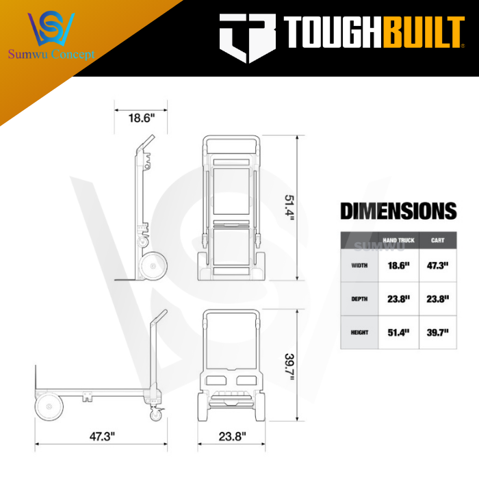 TOUGHBUILT StackTech Convertible Trolley 2 in 1 Hand Truck TB-B1-T-20 ...