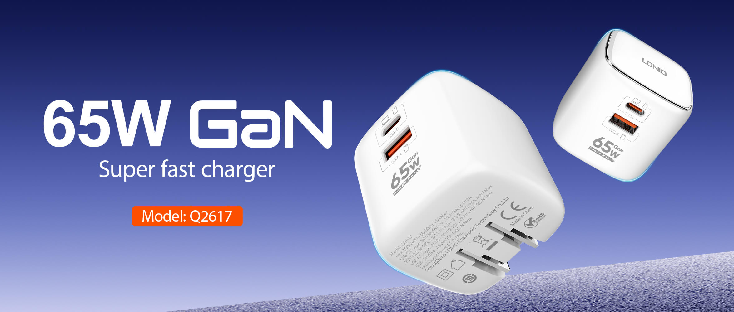 LDNIO Q2617 65W GAN TYPE-C Super fast charger with foldable plug ...