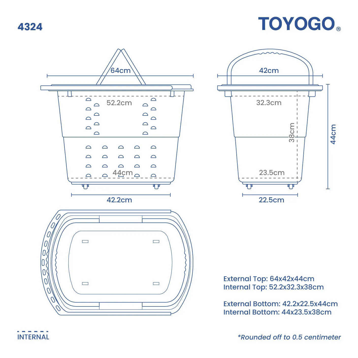 TOYOGO Multi-Purpose Basket Trolley with Wheels 4324 (60 L) [2 units/6 ...