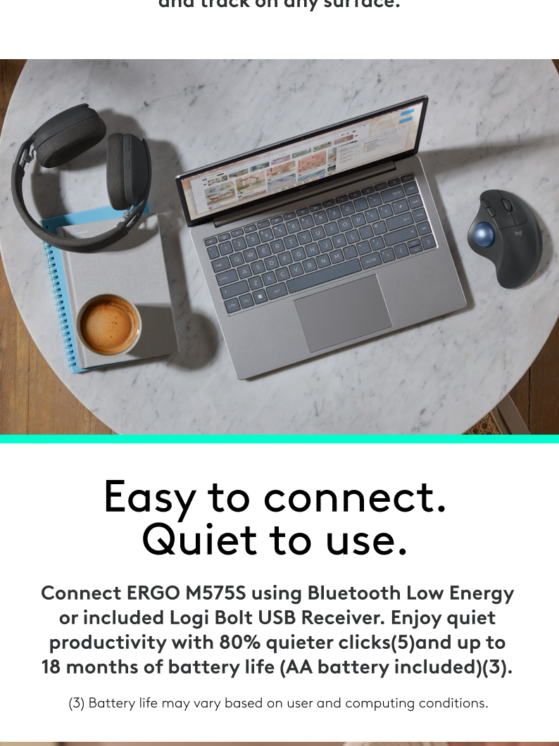 Logitech ERGO M575S Wireless Trackball Mouse, Wireless Ergonomic Mouse ...