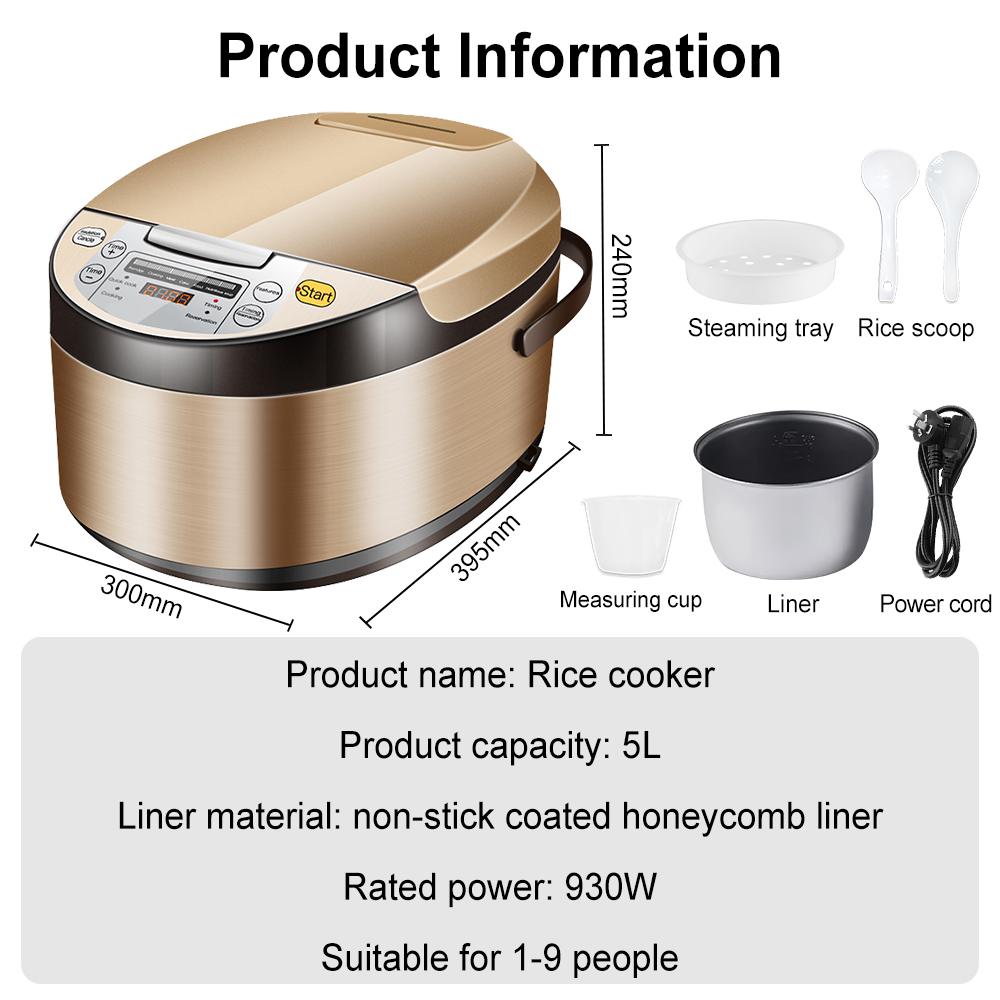 Simmo Rice Cooker Periuk Nasi 5L Large Capacity Non Stick 930W Smart Screen With Steamer Periuk ...