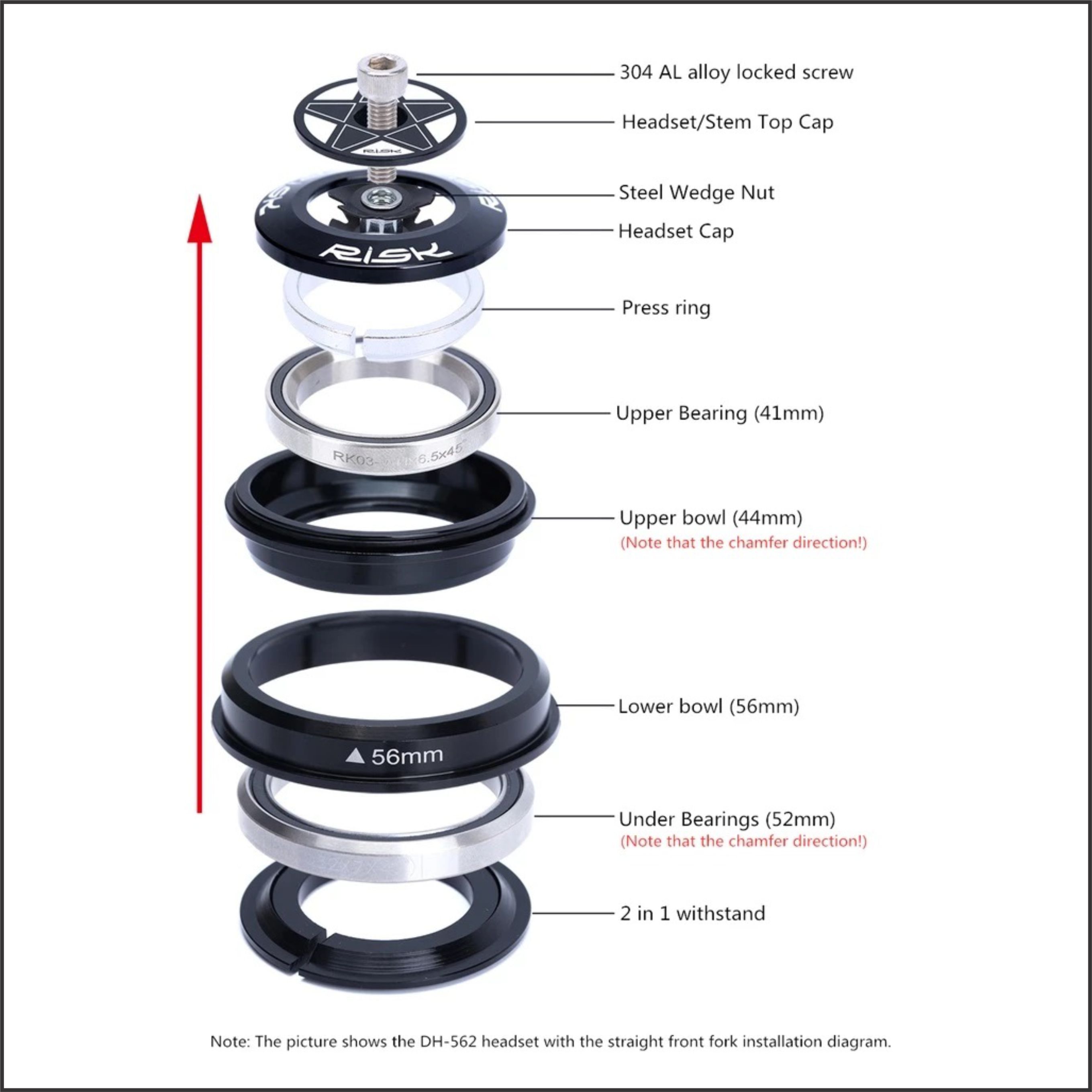 RISK MTB Bike Mountain Bicycle Headset 44mm-56mm Double Bearing Tapered & Non Tapered Fork ...