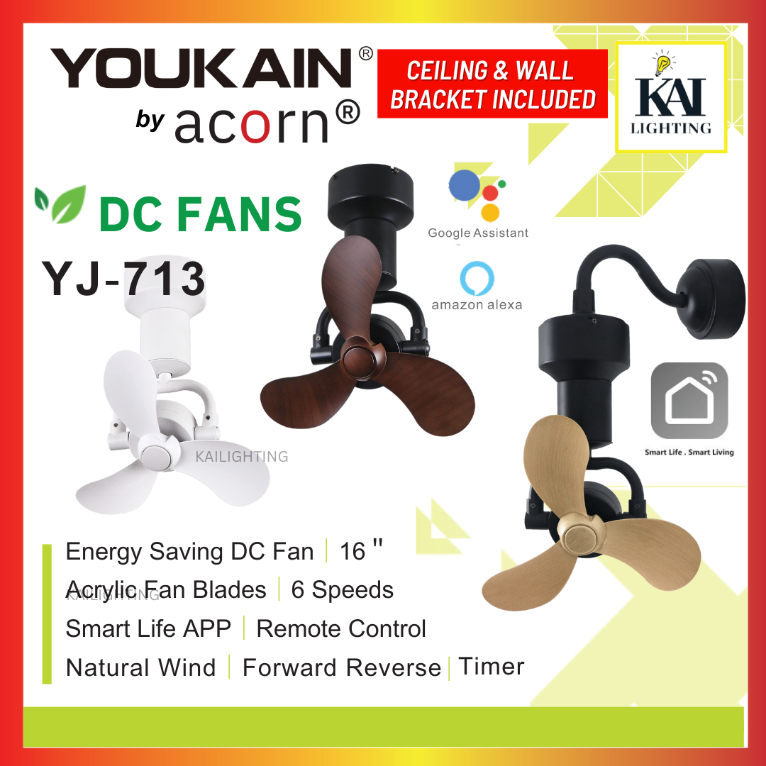 YOUKAIN YJ-713 by ACORN Ceiling/Wall Fan DC Motor with adjustable angle ...