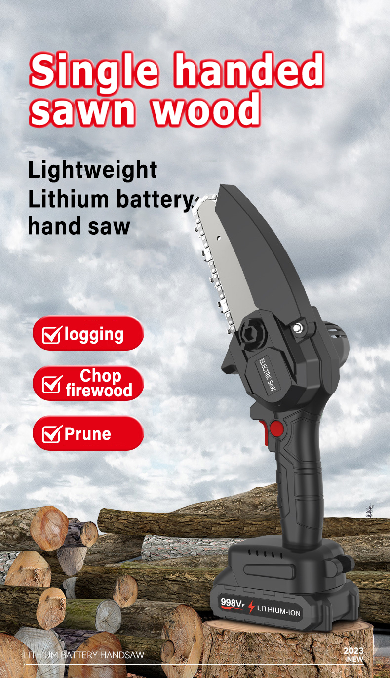 998VF Cordless Chainsaw 6 Inch Branch Saw Wood Pruning Cutter Gergaji Elektrik Mesin Potong ...