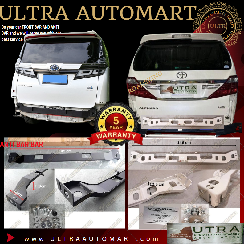 TOYOTA VELLFIRE ALPHARD AGH30 2015-2019 REAR BUMPER ANTI CRASH BAR ...