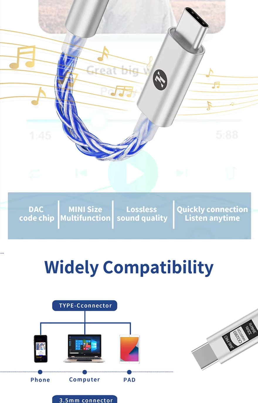 Jcally JM6 Pro, Dongle DAC and Amplifier: Type C/Lightning to 3.5mm, Dual CX31993/MAX97220 Chips ...