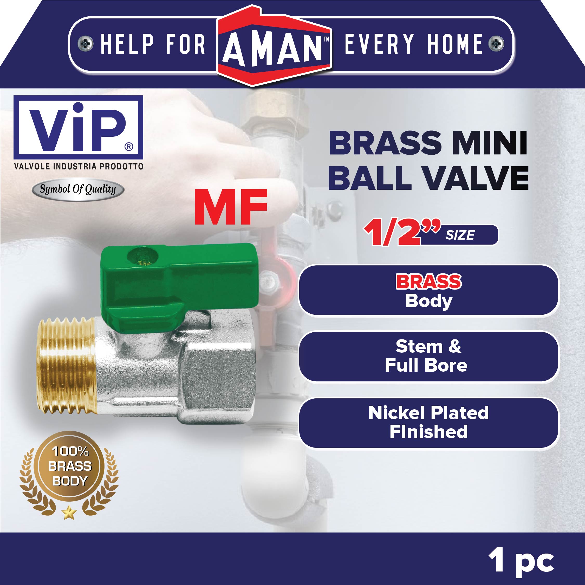 ViP 1/2" Chrome Plated Brass Body Mini Ball Valve FF MF MM Mini Ball ...