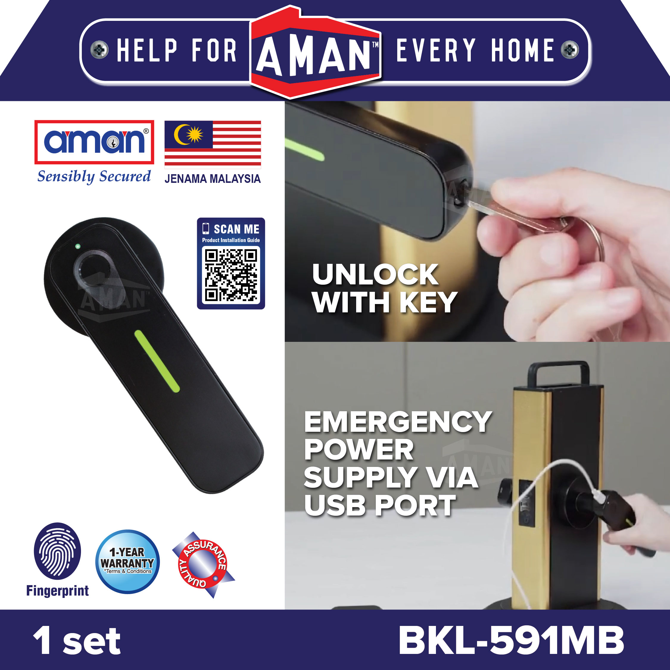 AMAN Biometric Lever Lock Set Fingerprint Smart Door Lock Set Thumprint ...