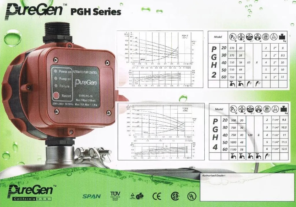 PureGen PGH 2-30 PC-Auto Stainless Steel Water Booster Pump 0.5Hp ...