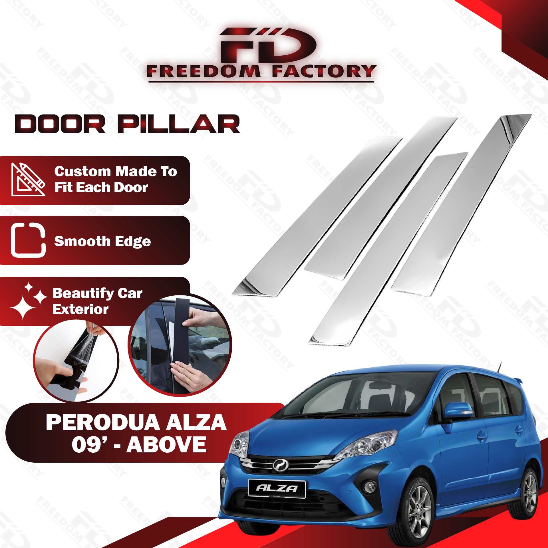 Perodua Alza 2009 - 2021 Chrome Door Window Pillar Trim Cover ( 6Pcs ...