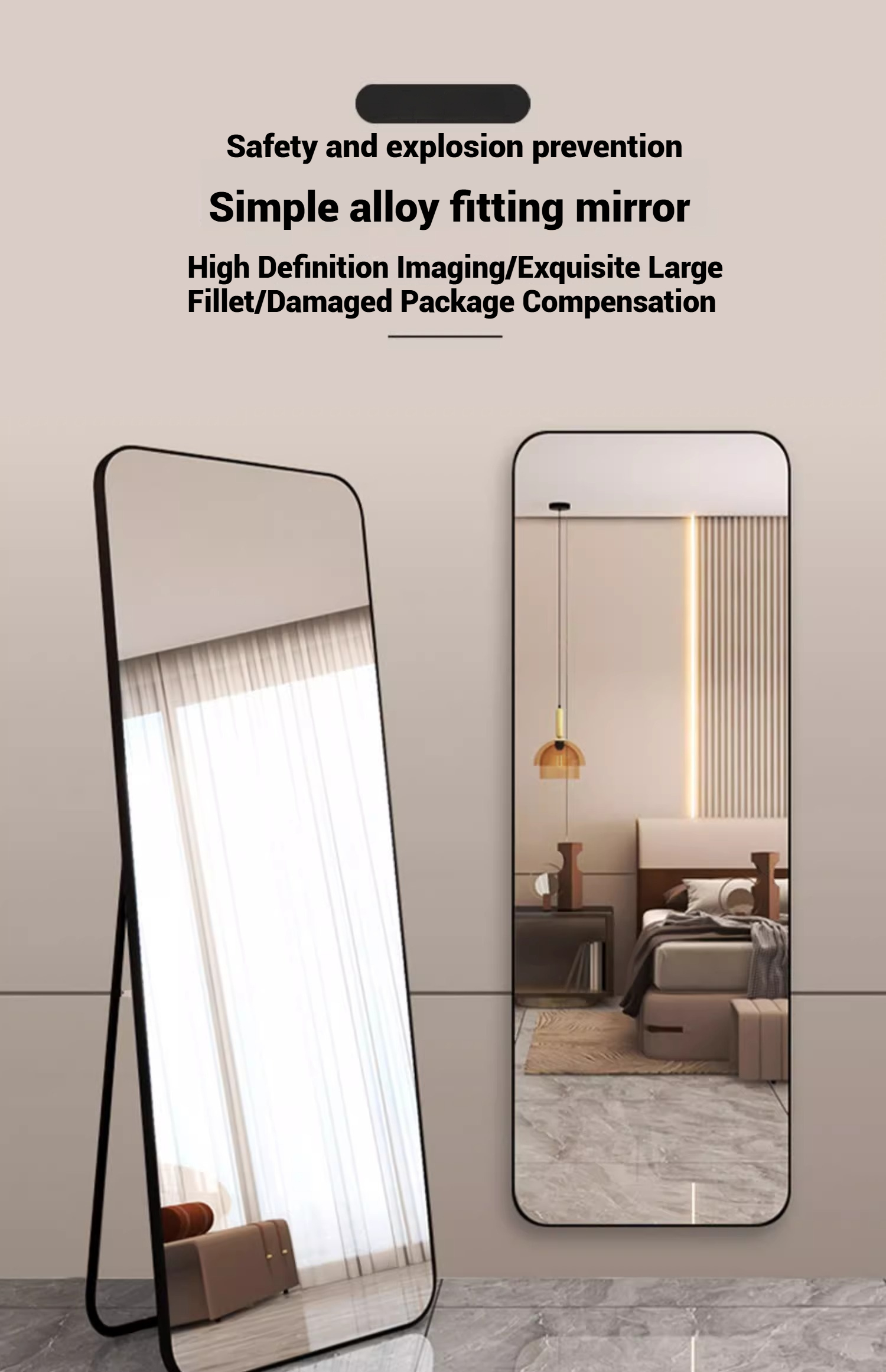 【Free Installation】Standing Long Mirror Full-length Mirror Fillet ...