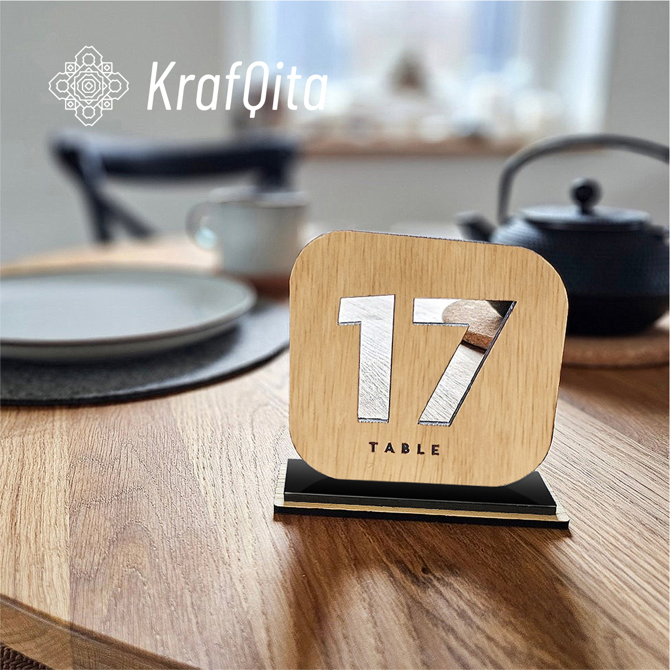 Wooden table number signs with stand for Restaurant, Wedding table ...