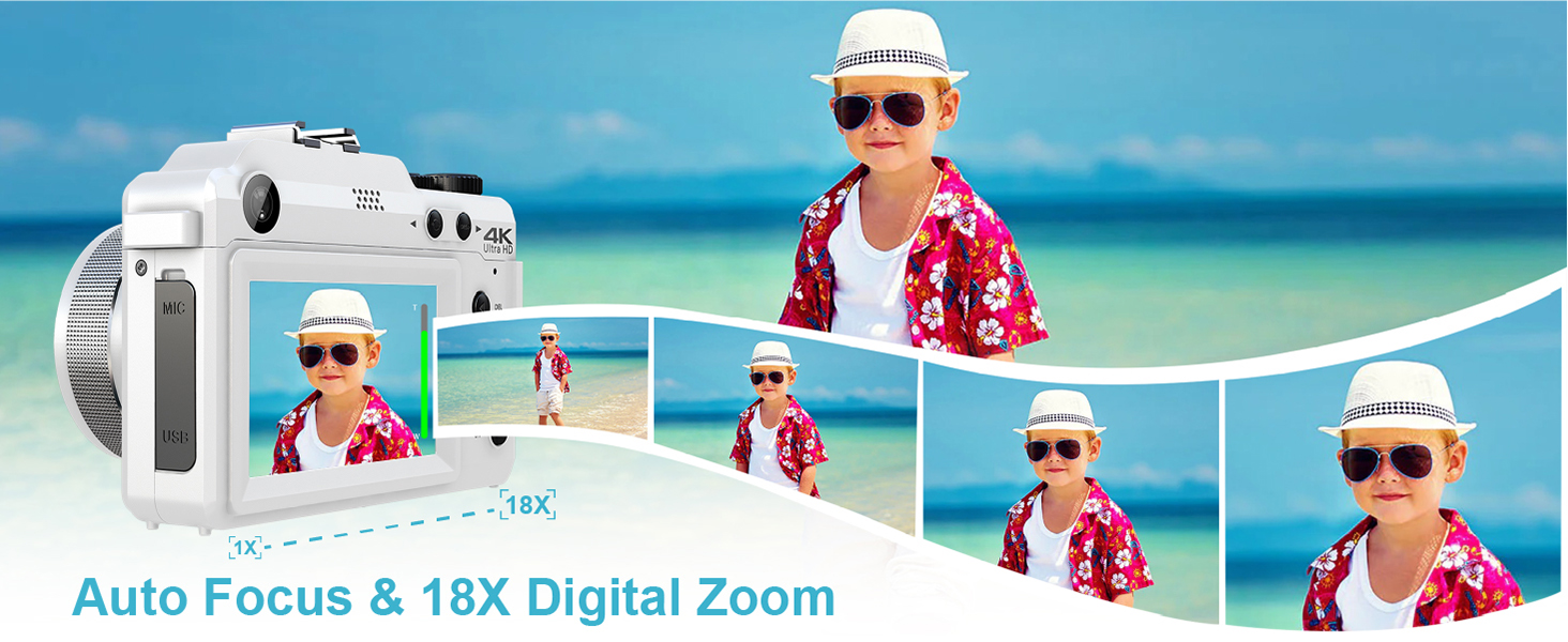 KiTBEEZ💡 4K WiFi Digital Camera 64MP 18X Zoom 3.0″ Screen HD Shooting ...