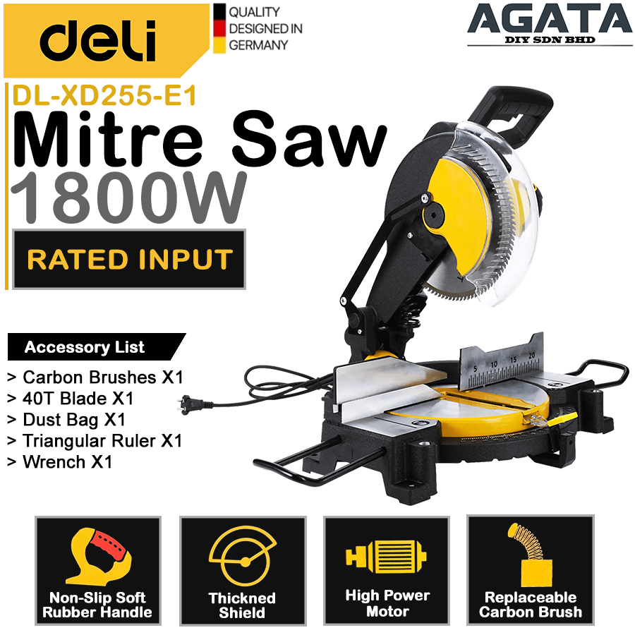 DELI Miter Saw 1400W (8"/210mm) / 1800W (10"/255mm) Mitre Saw for Woodowrking Machine Mesin ...