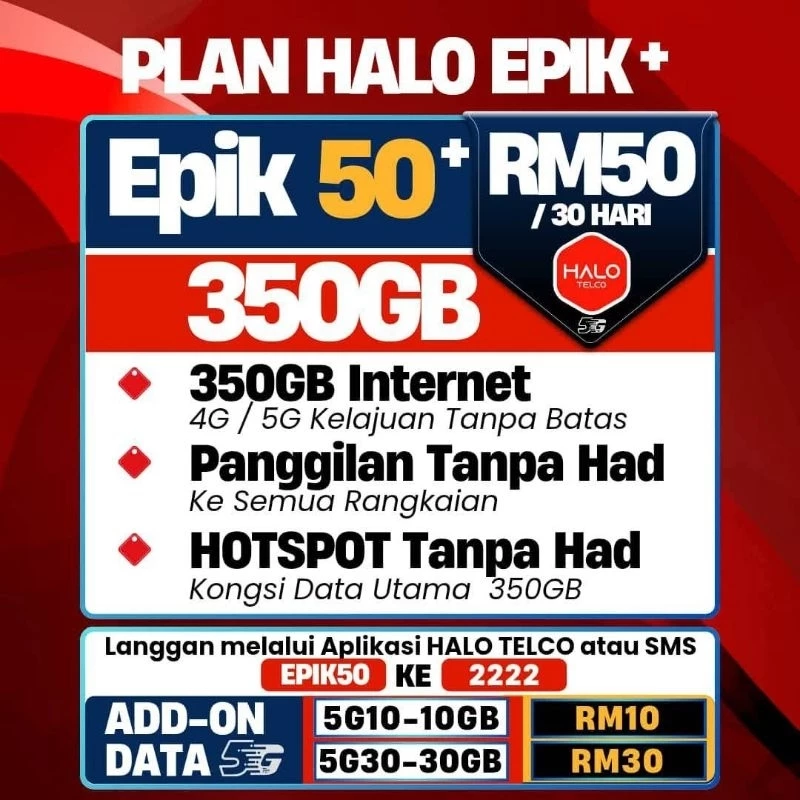 Simkad Tunetalk Halotelco Epik Sim & eSim | Rm35 150gb | Rm50 350gb ...