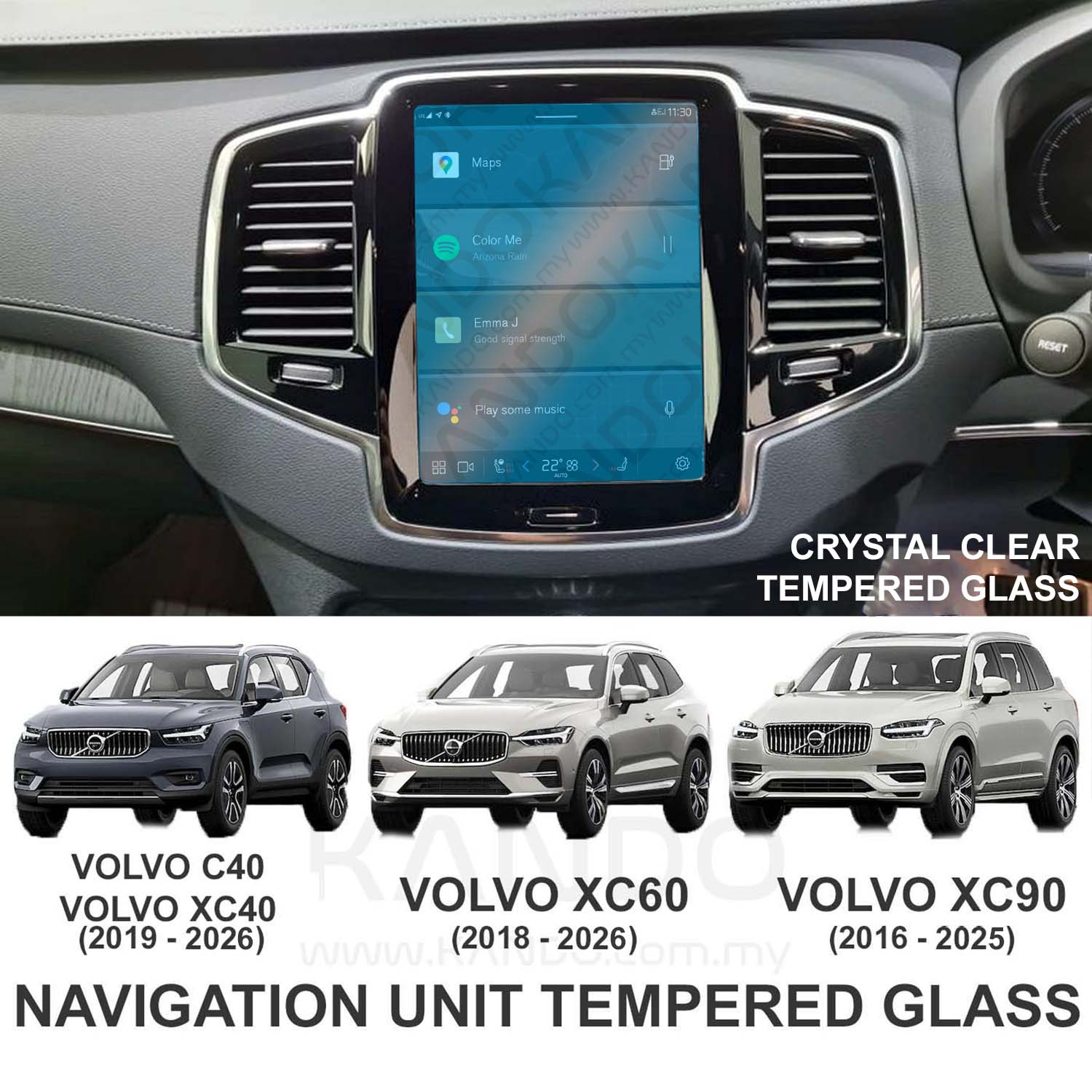 Volvo XC90 Volvo XC60 Volvo XC40 Volvo C40 Tempered Glass Protector ...