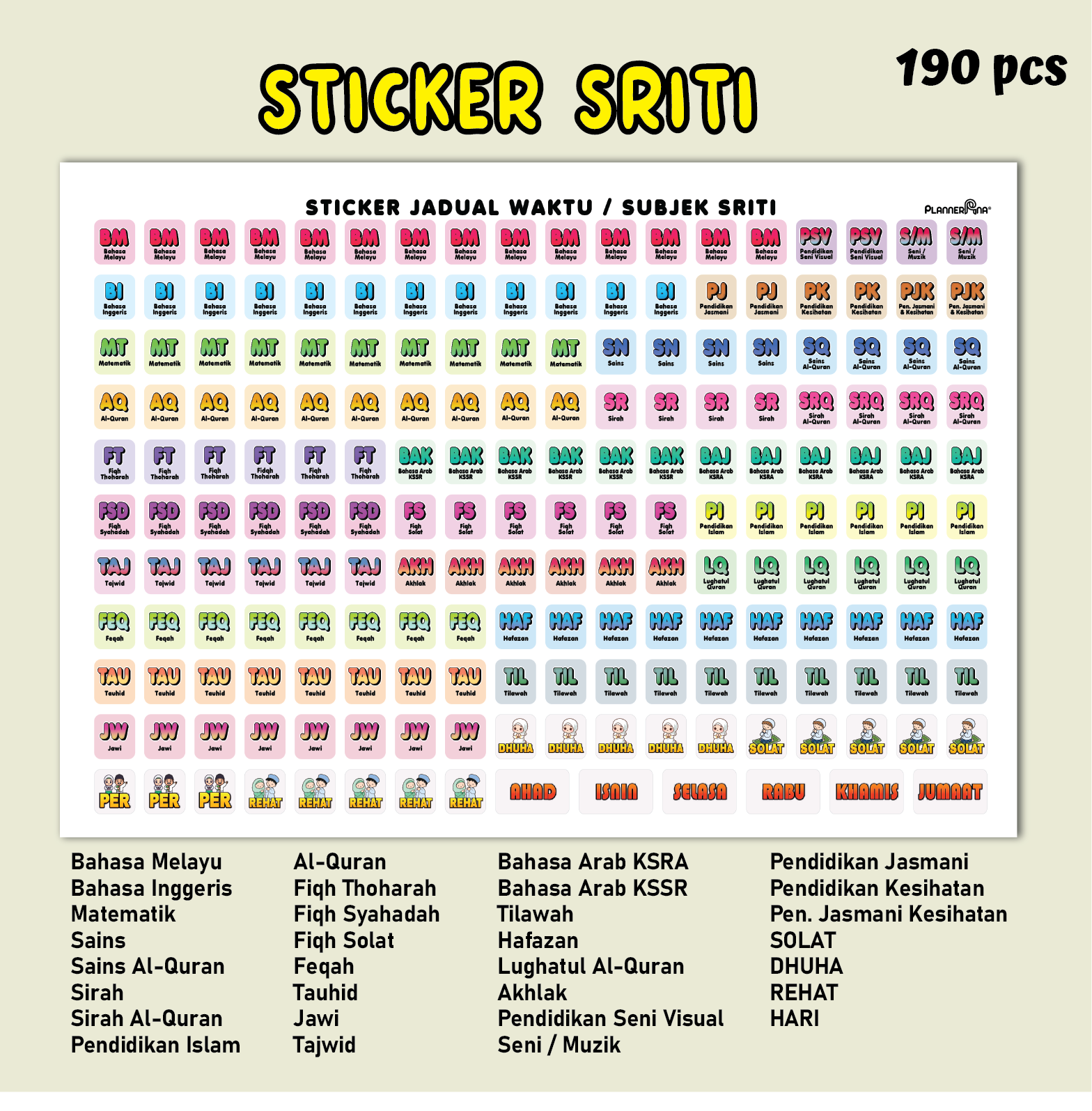 Jadual Waktu SRITI (16 box) Boleh Guna Semula, Saiz A4 Glossy ...