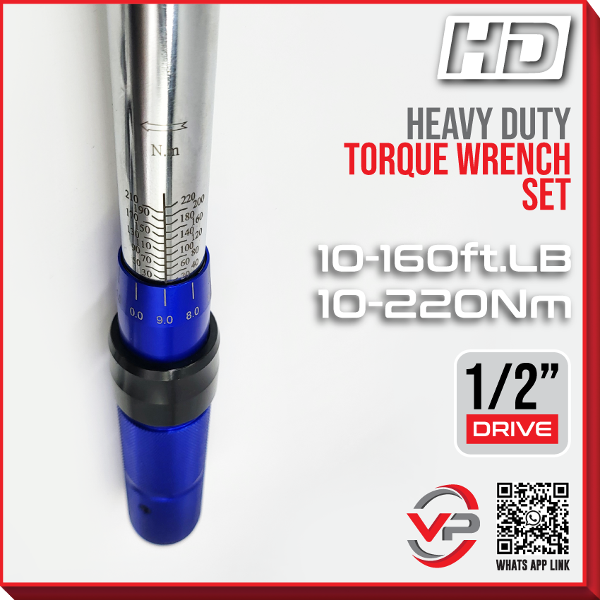 Heavy Duty Torque Wrench Kit Set 1/2” with Open-End Heads|10-220Nm ...