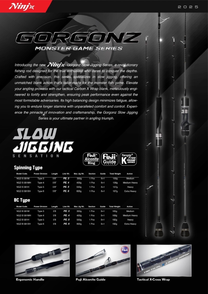 2025 New NINJA GORGONZ Jigging Overhead & Spinning Rod Baitcast BC Slow ...