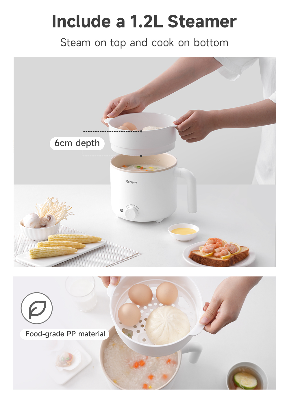 Simplus 1.7L Multi-Use Electric Cooker |630W|Non-Stick Coating|2 ...