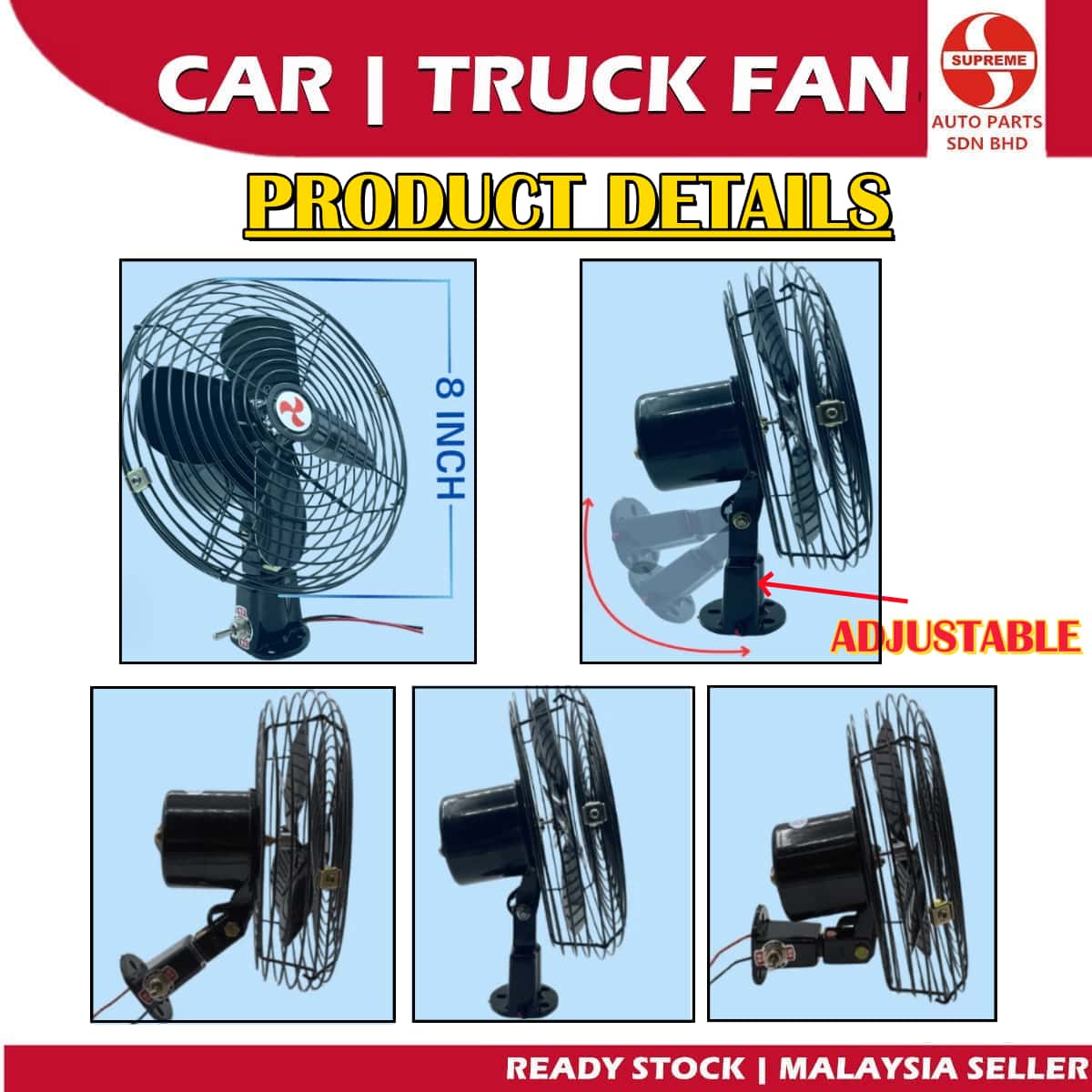 S2U Car Oscillating Fan Car Lorry Truck DC 12 24V Fan 8 Inch Kipas ...
