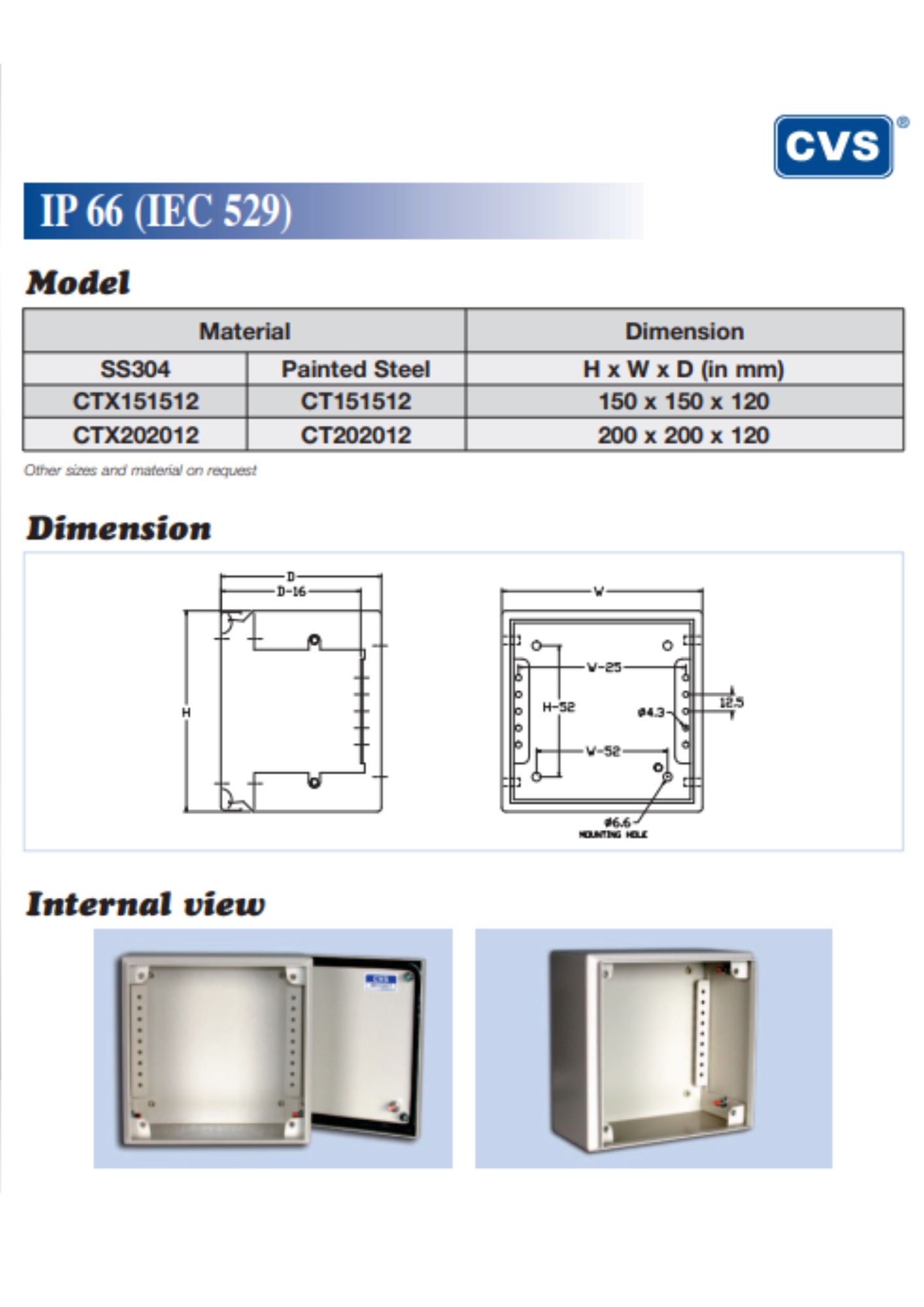 CVS SS304 TERMINAL BOX 150Hx150Wx120D IP66 STAINLESS STEEL CTX151512 ...