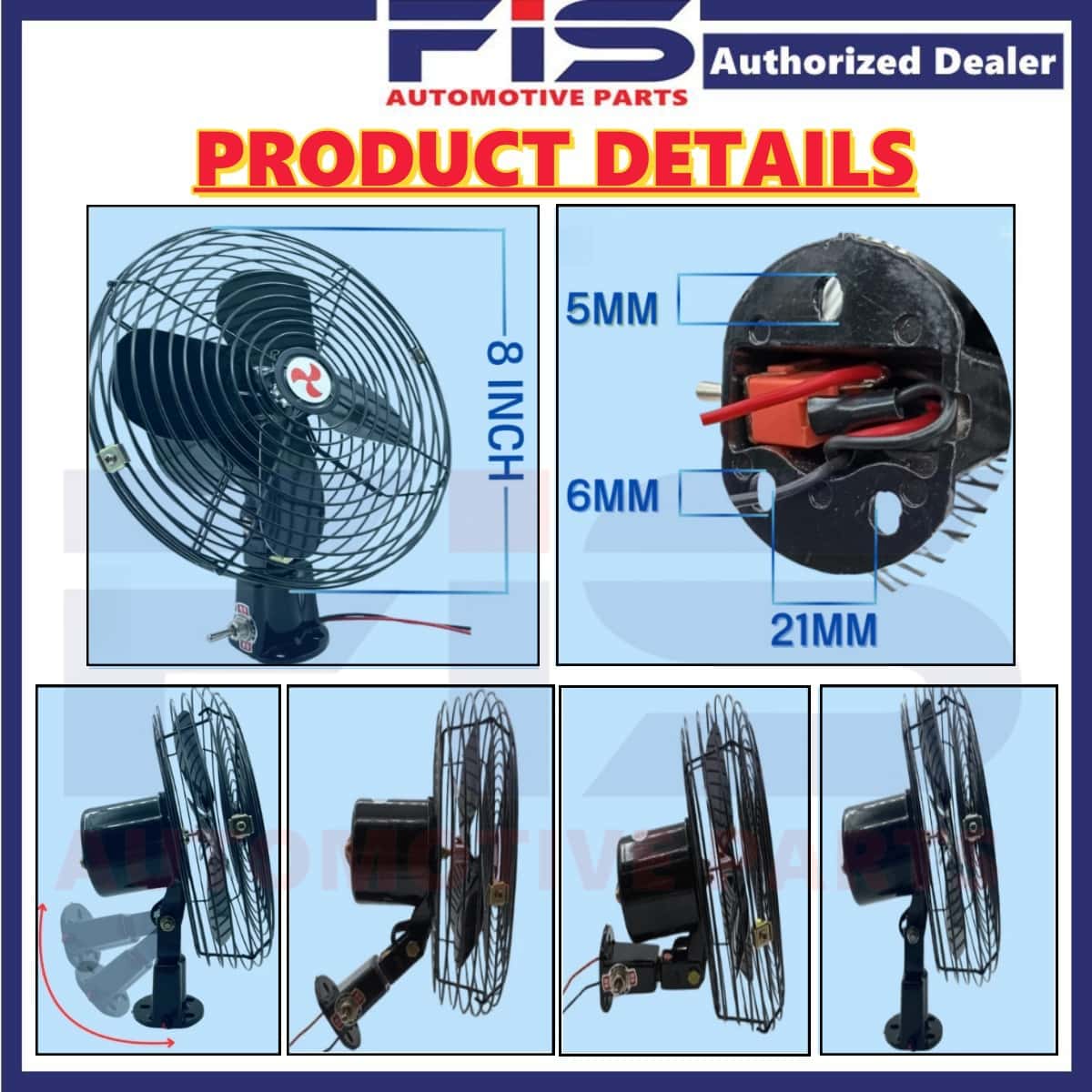 FIS Truck Lorry Fans Oscillating Car Fan 12 24V 8inch 20cm Angin Kipas ...