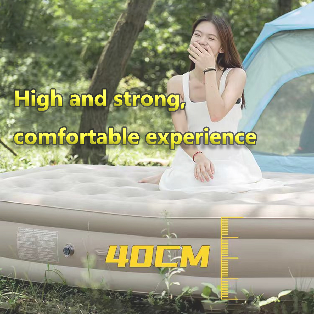 Inflatable camping bed with built-in pump, double air mattress, durable ...