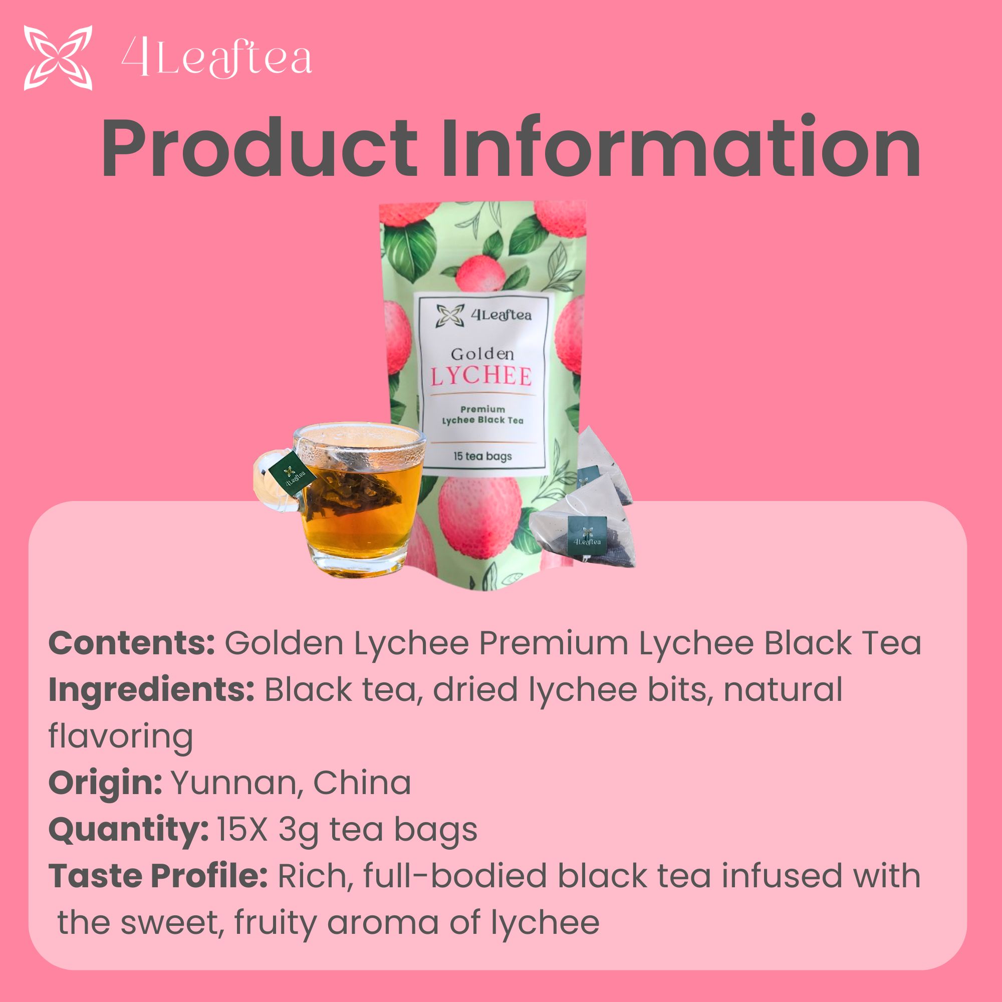 4Leaftea Golden Lychee Black Tea Bags Premium Lychee Fruit Tea with ...