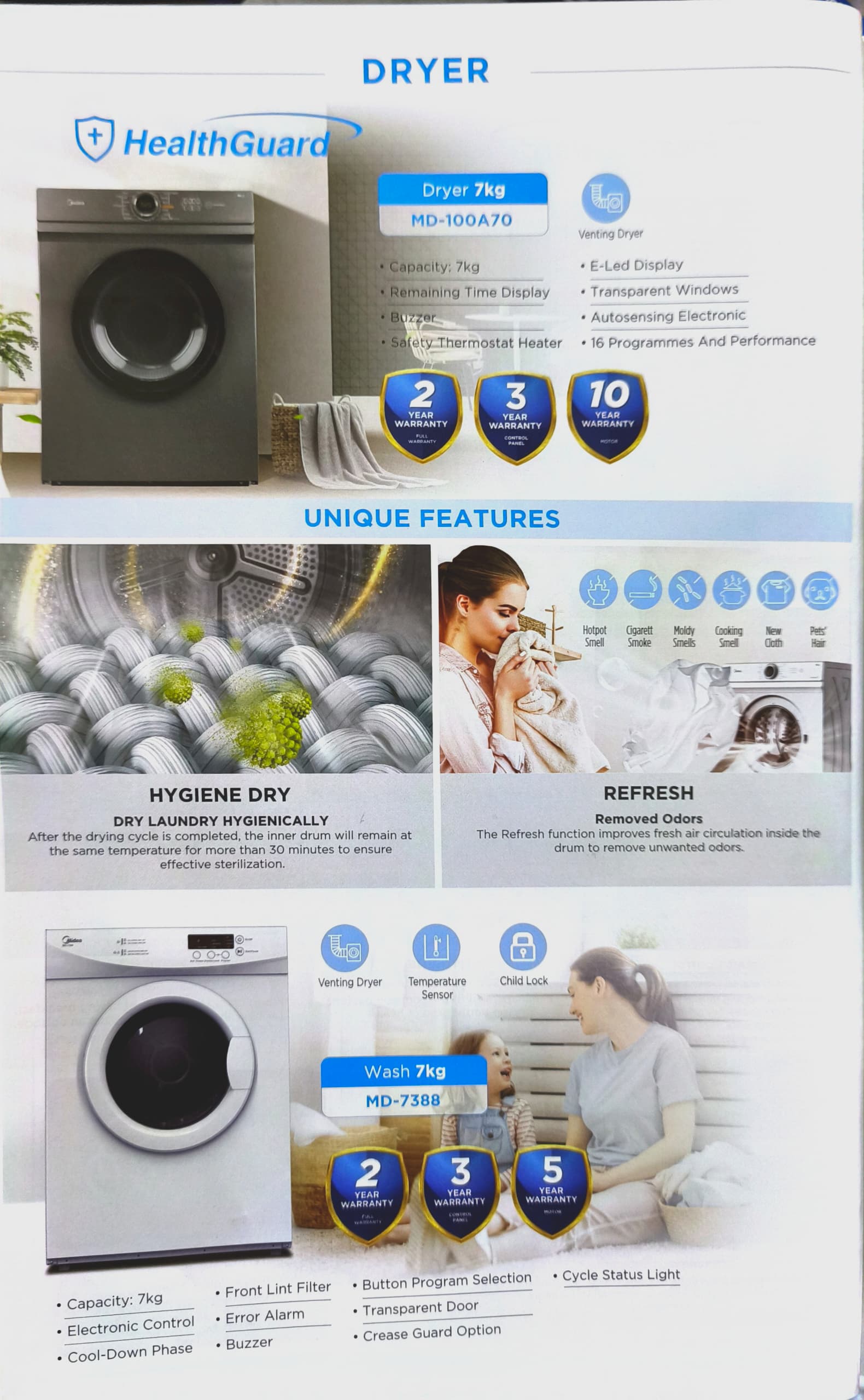 Midea 7kg/8kg/9kg/10kg Vented Dryer Condenser Dryer Heat Pump Dryer MD ...