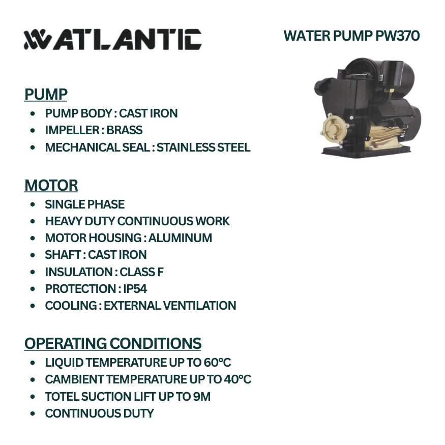 ATLANTIC 370W Water Pump 0.5hp (PW370) | Air Rumah Water Pump | Shopee ...