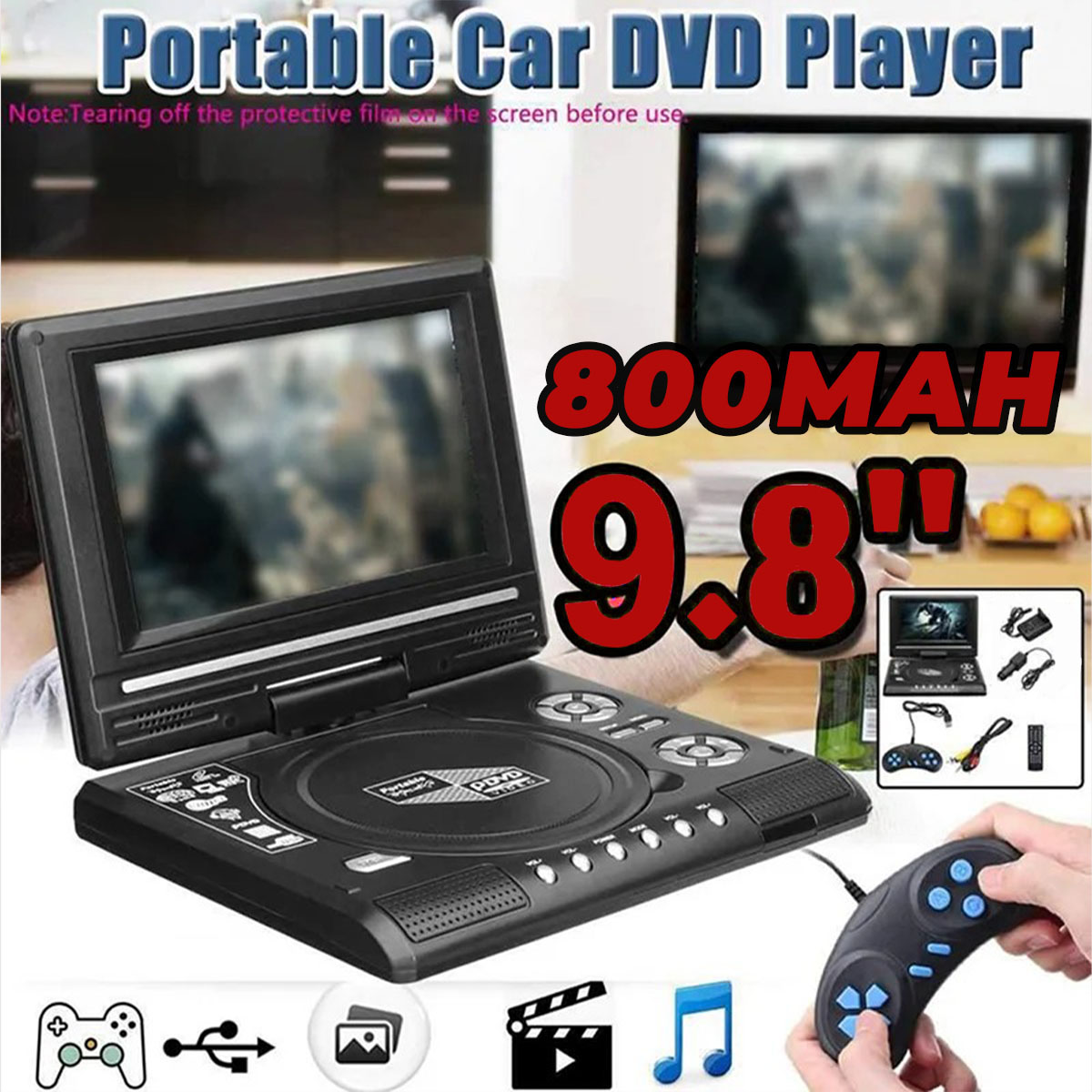 7.8inch DVD Player portable with screen Cd Player with speaker vcd/dvd ...