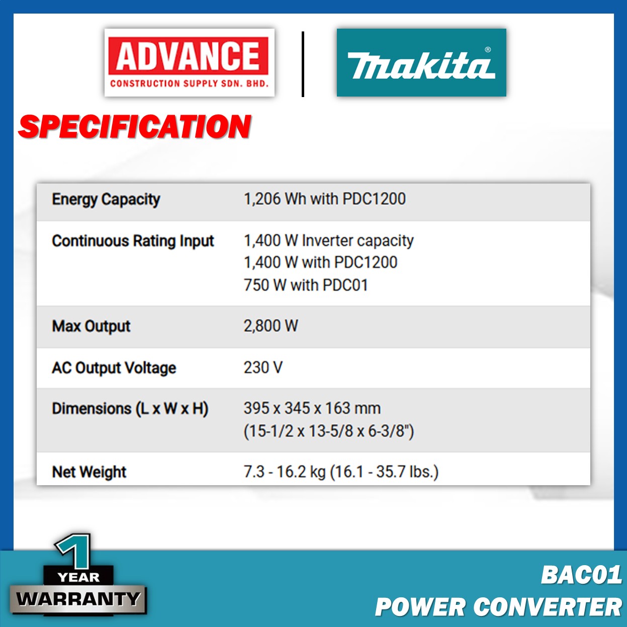 MAKITA BAC01 Power Converter 2800W / 230V | Shopee Malaysia