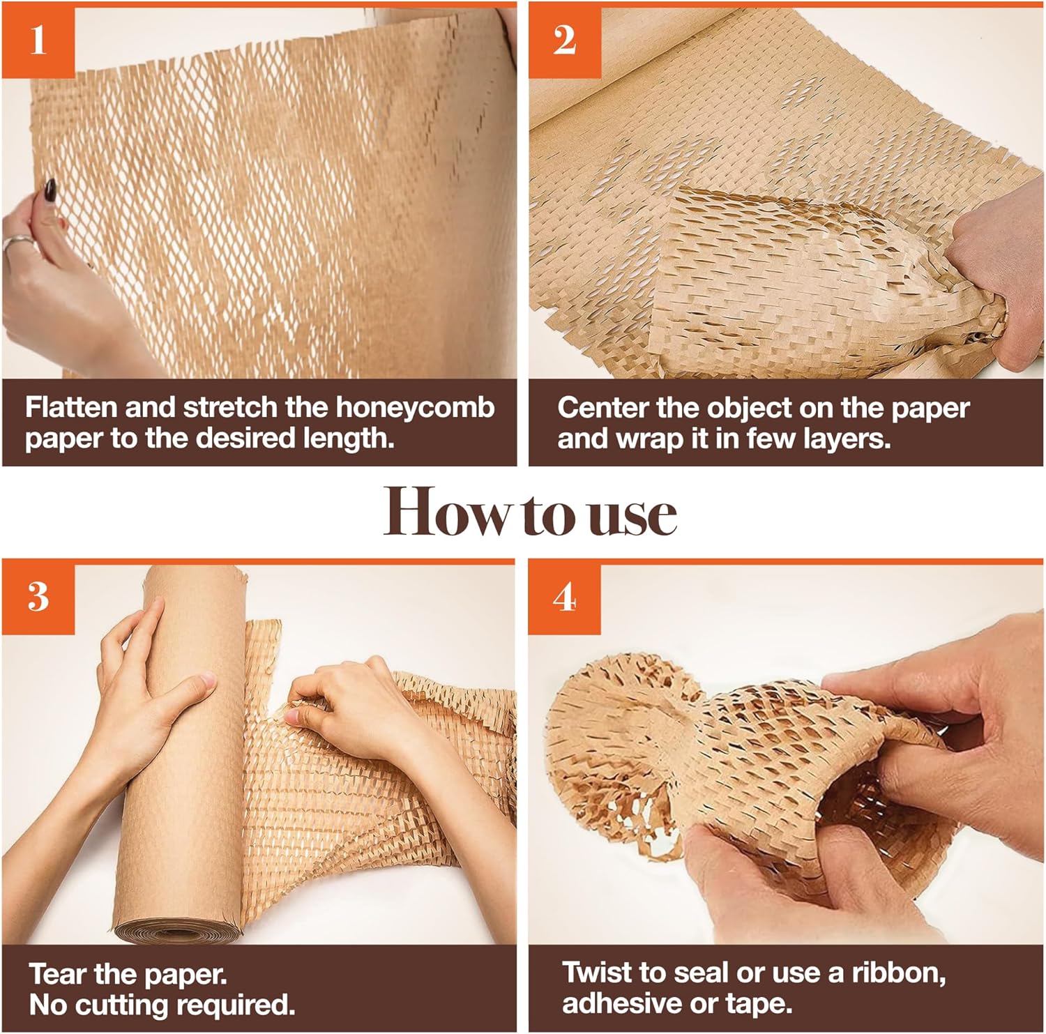 50M Honeycomb Packing Paper Roll Recyclable Kraft Paper Gift Wrapping ...