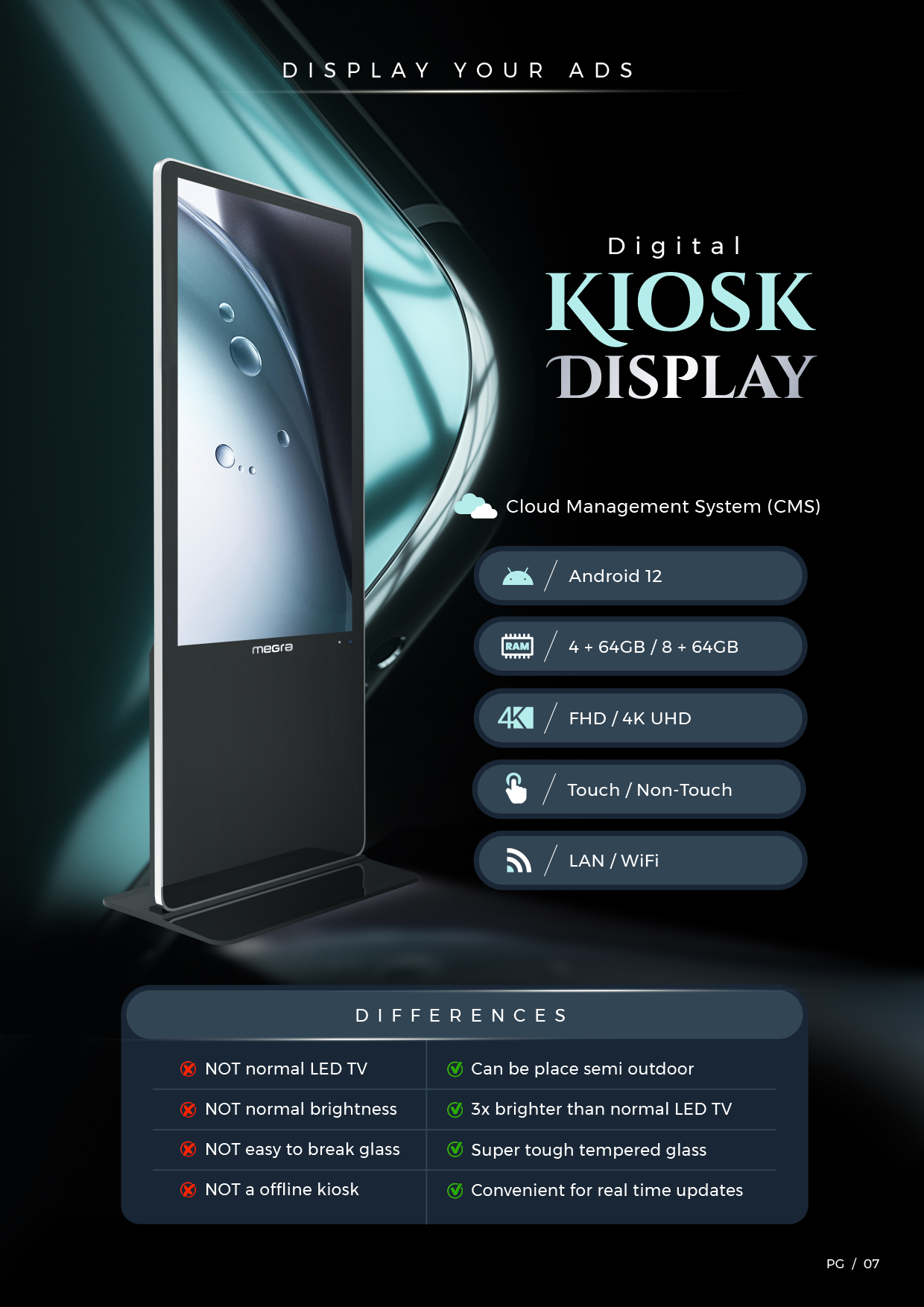 MEGRA 43"/50"/55" Digital Kiosk Display Floor Standee Signage ...