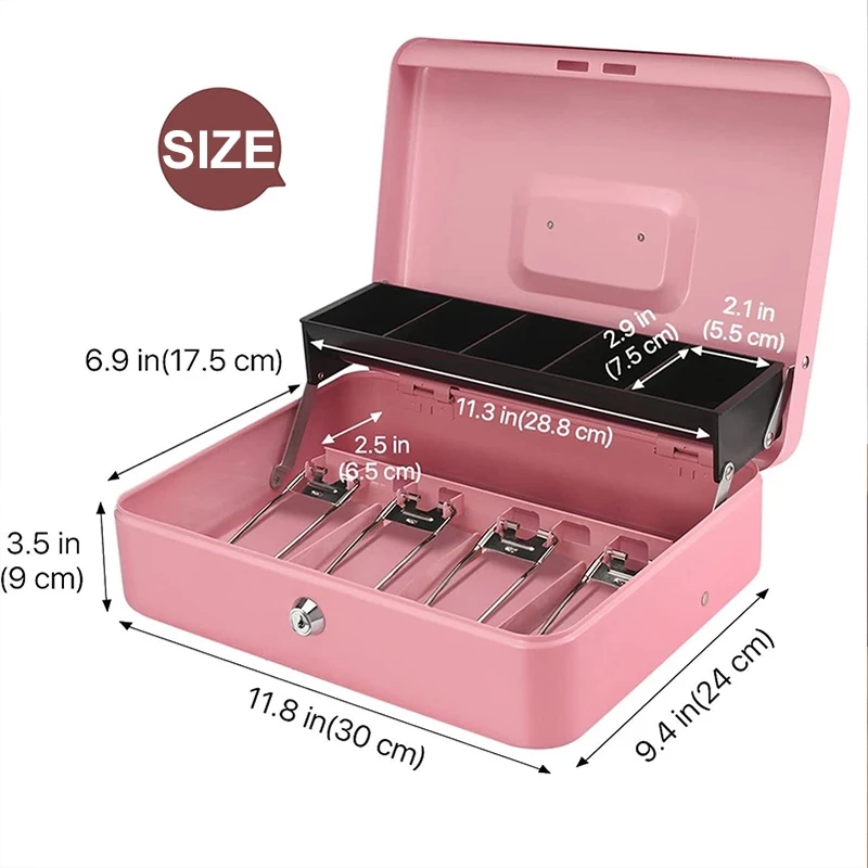 Cash Box With Lock Safety Box Storage Compartment Tray Money Box Money ...