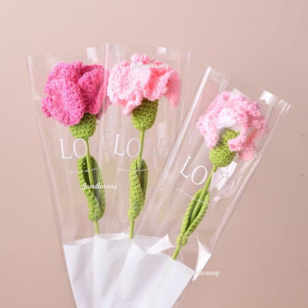 (1PC) CROCHET SULAM CARNATION Flower Bunga Sulam Wool Hand Knitted ...