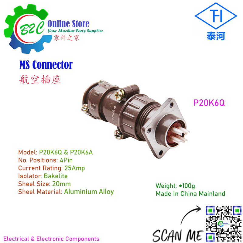 P20K6Q P20J6A 4Pin Cable Aviation Wire Connector 4 Position Bakelite ...