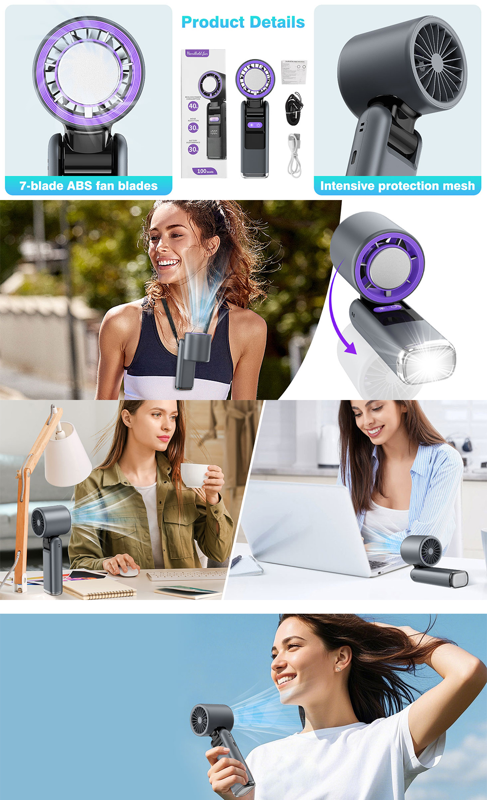 【2025】Kipas angin Fast Cooling Fan 6000mAh Handheld Fan & Desktop Fan ...
