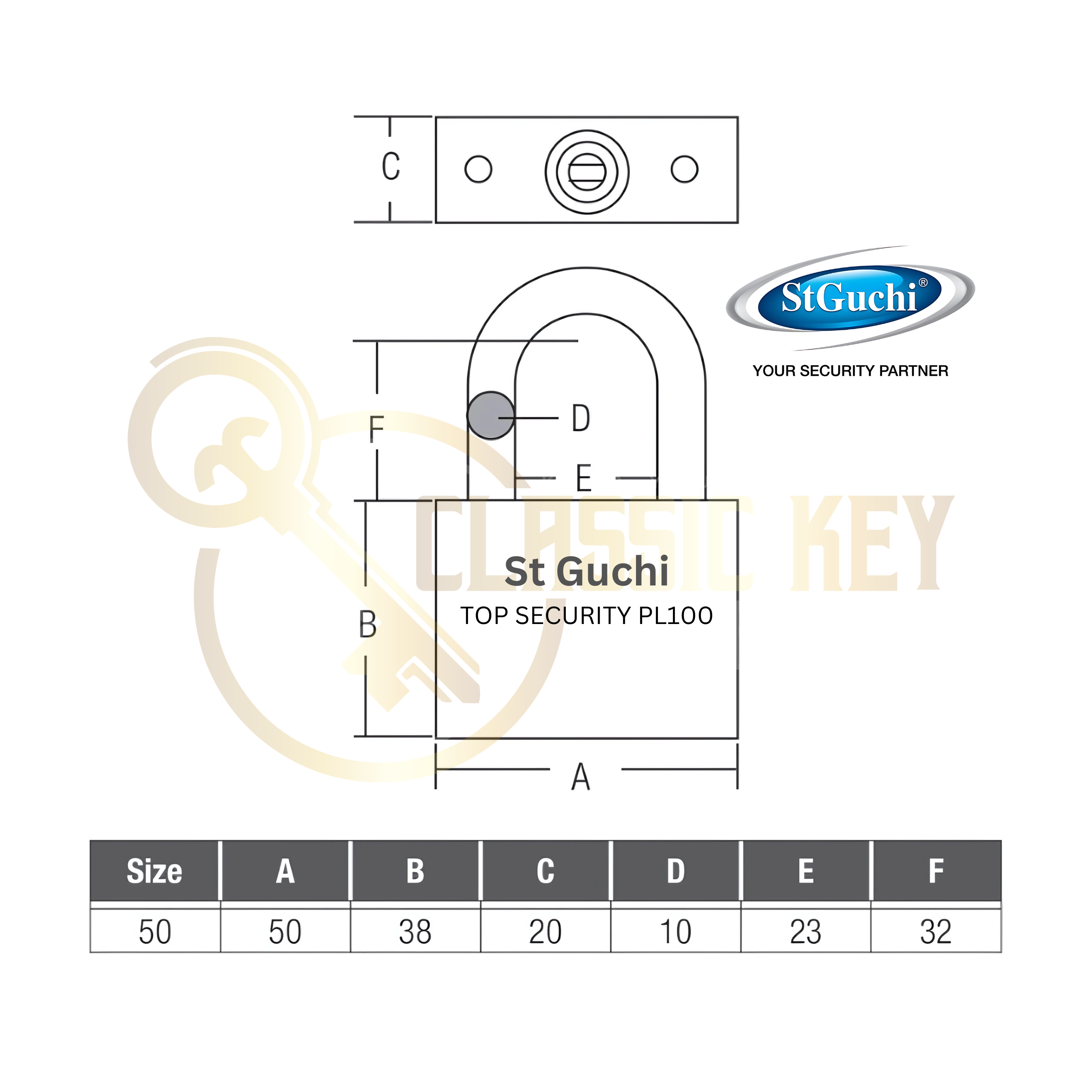 St Guchi Padlock Anti Rust Security Body Size 50mm (Model SGPL-100N ...